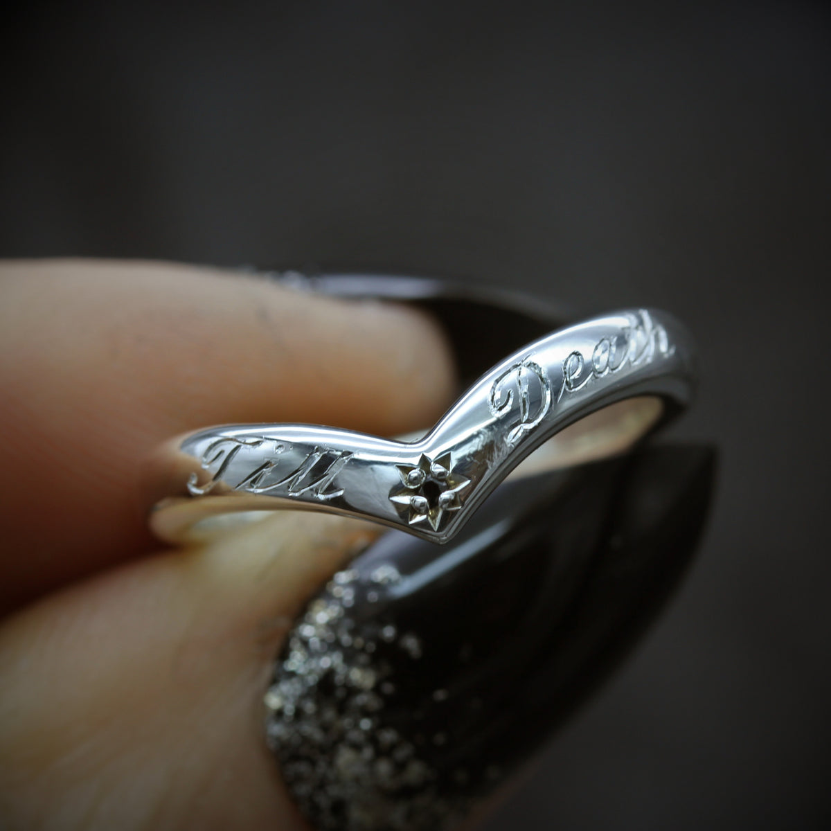 9ct White Gold Wishbone Till Death Ring – hellcatjewellery