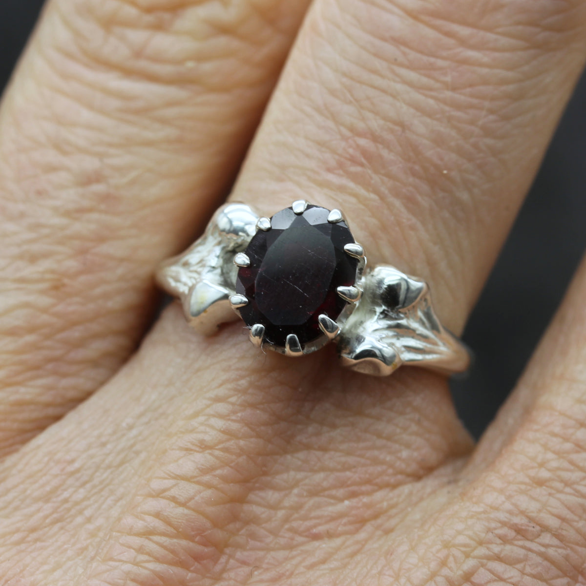 Gothic Bone Engagement Ring - Oval Garnet – hellcatjewellery