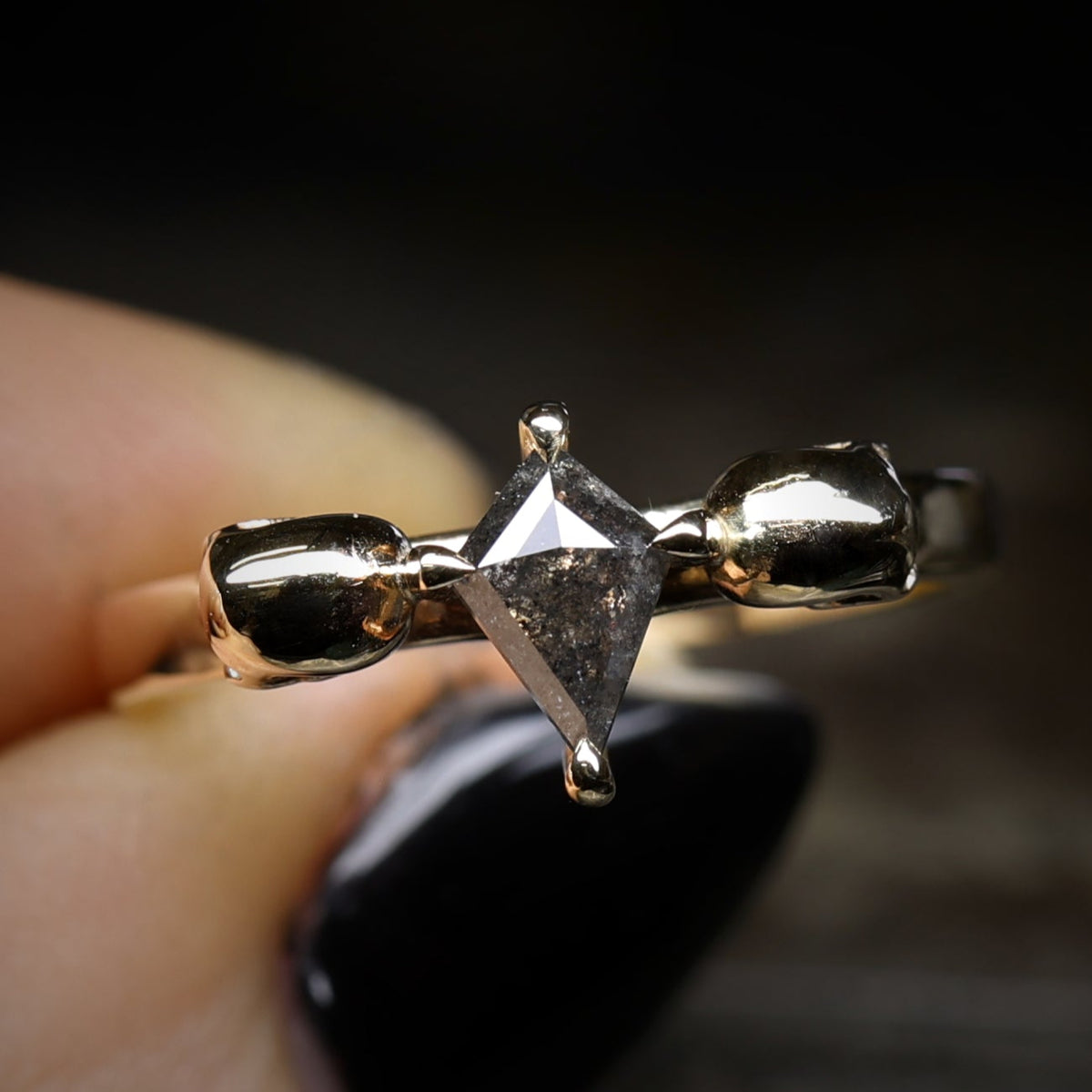 9ct Yellow Gold Skull Engagement Ring - Kite Salt & Pepper Diamond ...