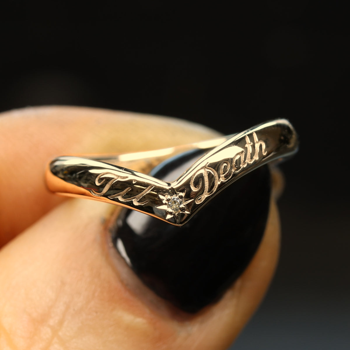 9ct Yellow Gold Wishbone Till Death Ring – hellcatjewellery