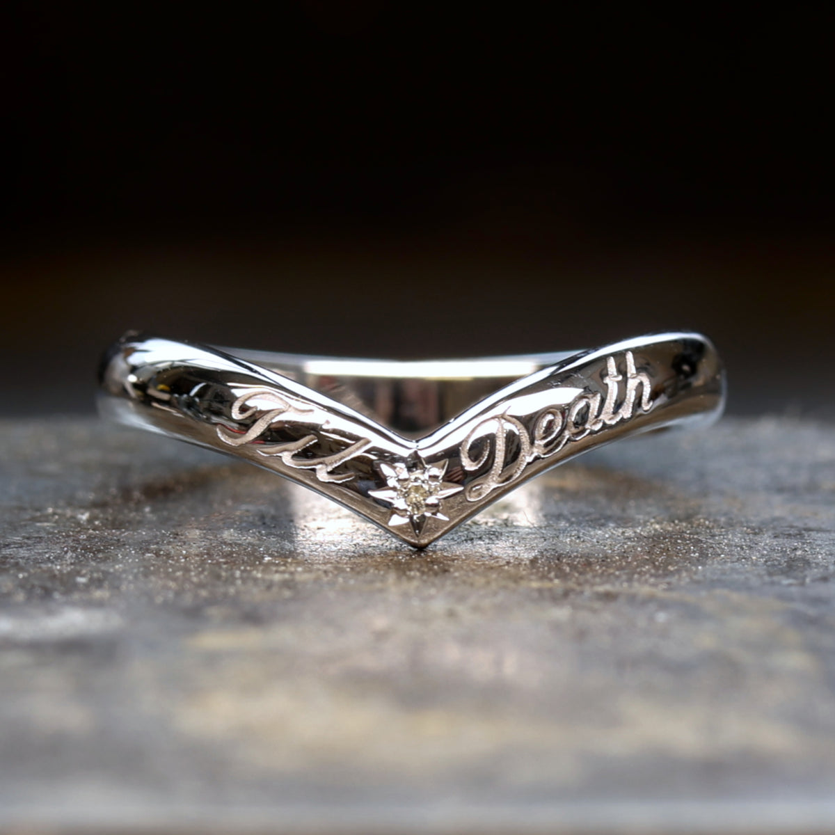 9ct White Gold Wishbone Til Death Ring – hellcatjewellery