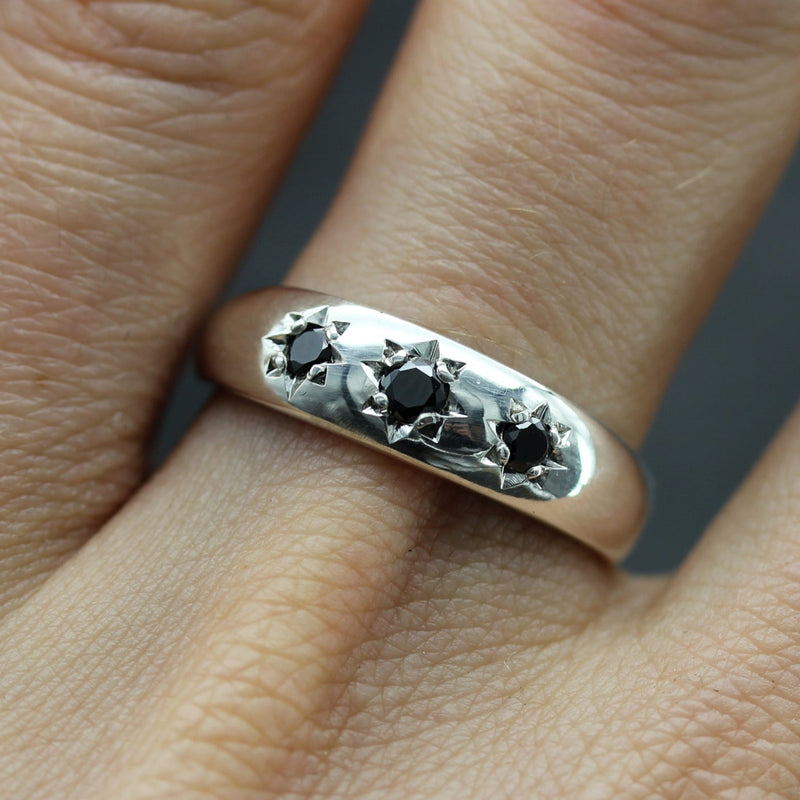 Gothic Silver Gypsy Ring - Set with Black Spinel – hellcatjewellery